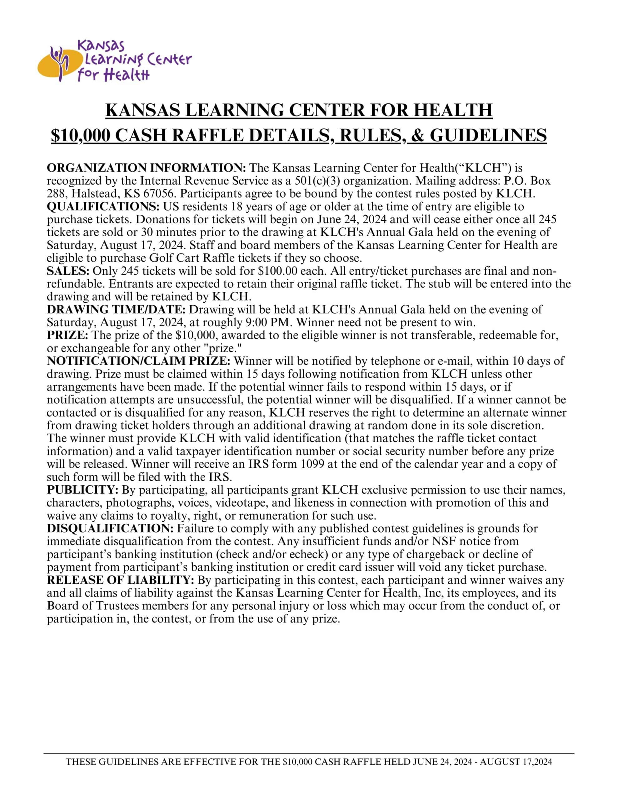  10 000 CASH RAFFLE Kansas Learning Center For Health